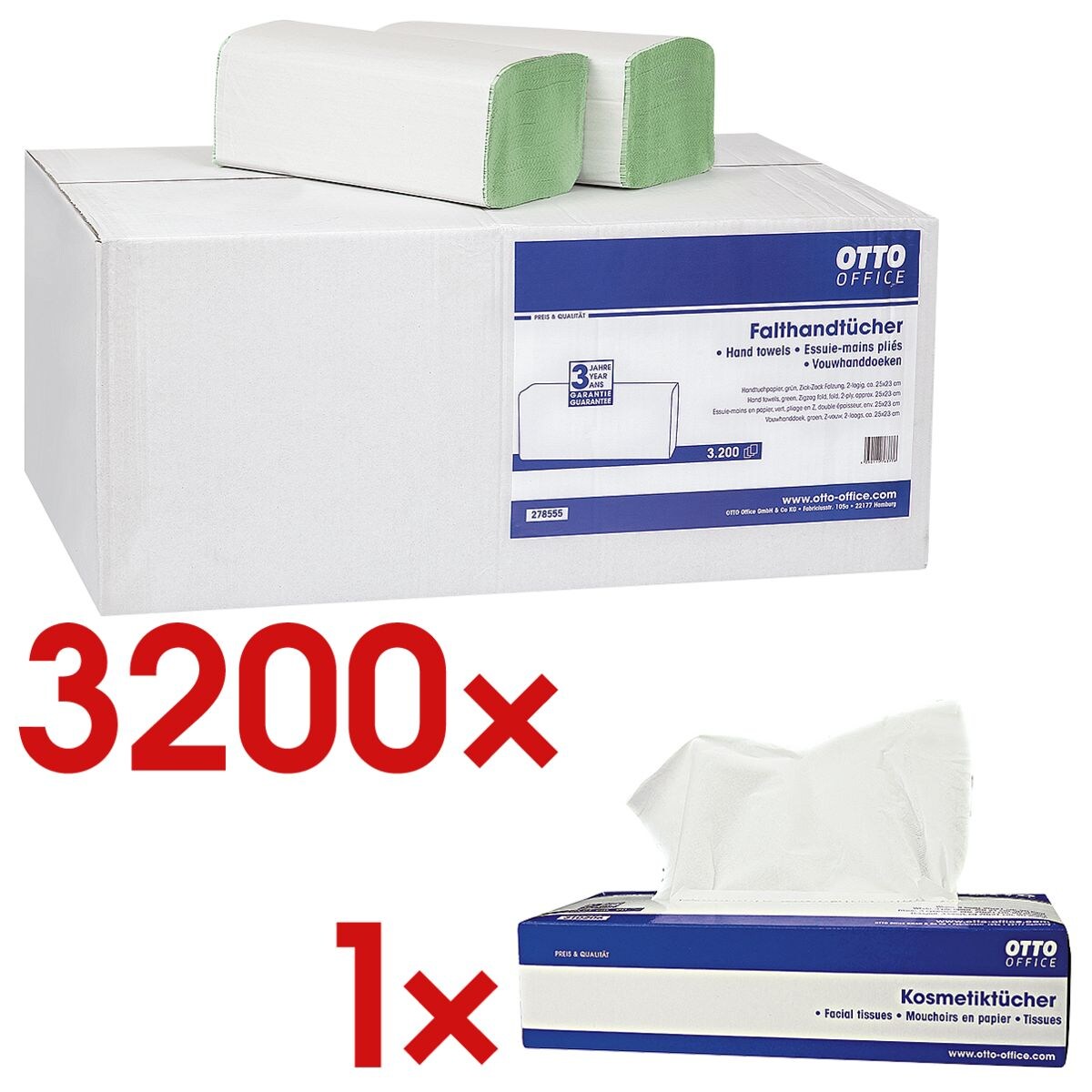 Essuie-mains en papier OTTO Office 2 épaisseurs, vert, 25 cm x 23 cm de ...