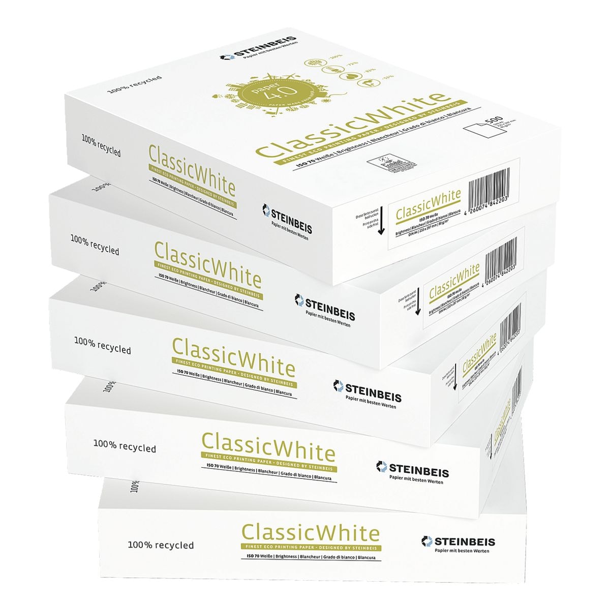 Recyclingpapier A4 Steinbeis Classic White 500 Blatt Gesamt 80g Qm